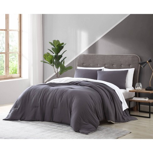 King 7pc Arica Enzyme Washed Comforter Set Gray/gray - Geneva Home ...