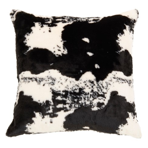 Saro Lifestyle Faux Fur Cow Hide Decorative Pillow Cover, 22"x22 ...