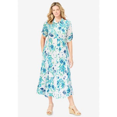 Woman Within Women's Plus Size Petite Roll-tab Sleeve Crinkle ...