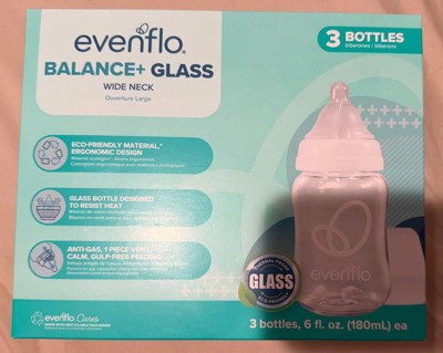 Evenflo 3pk Balance Wide-Neck Anti-Colic Baby Bottles Glass - 6oz: BPA ...