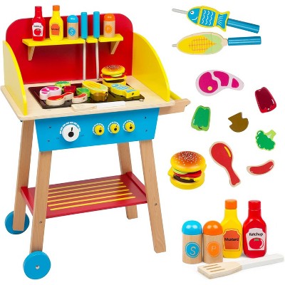 Costway Kids Barbecue Grill Playset, Wooden Kitchen Playset With Clip 4 ...