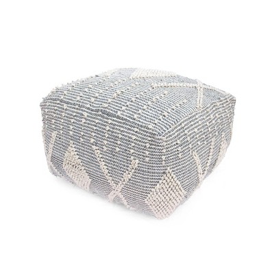 Brinket Large Contemporary Faux Yarn Pouf Ottoman Ivory/Gray ...
