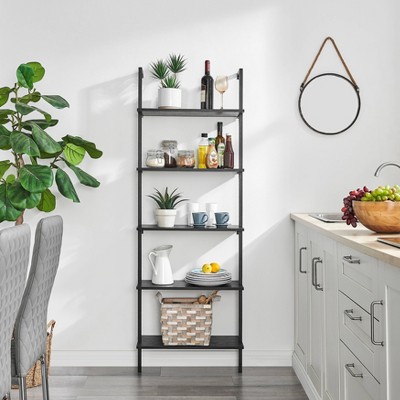 68.5" Everett 5 Tier Open Display Wall Mount Ladder Shelf Black/black ...