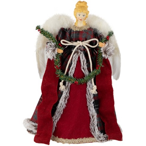 Northlight 16" Red And Plaid Angel Christmas Tree Topper, Unlit : Target