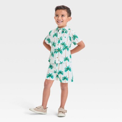 Grayson Mini Toddler Boys' Palm Button-Down Shirt + Shorts Set - White ...