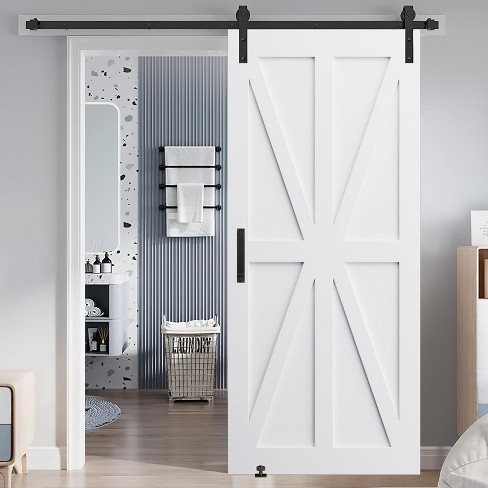 Nicbex Barn Door 32" X 80" Real Primed Door Slab, Star Style Sliding ...