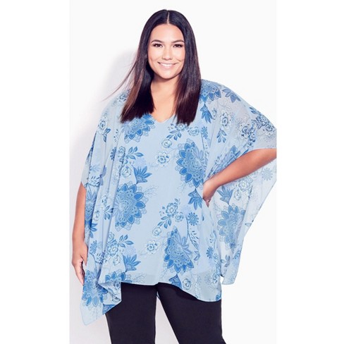 Avenue Women's Plus Size Bella Overlay Top - 20, Blues Boho Bloom : Target