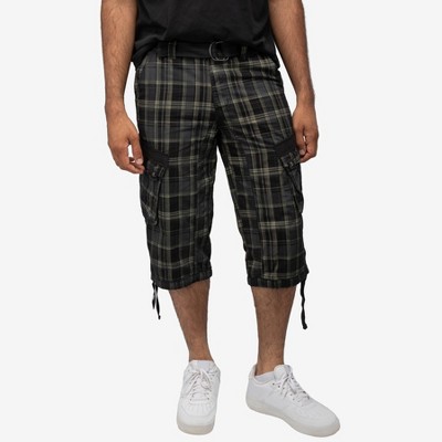 X Ray Men’s Belted 18 Inch Below Knee Long Cargo Shorts In Plaid Black ...