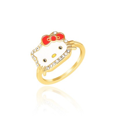 Sanrio Hello Kitty Yellow Gold Plated Crystal Face Jewelry Ring - Size ...