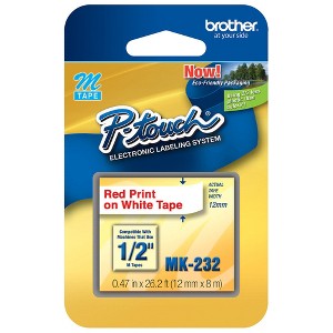 Brother P-touch M-K232 Red on White Non-Laminated Label Tape 1/2" (0.47 ...
