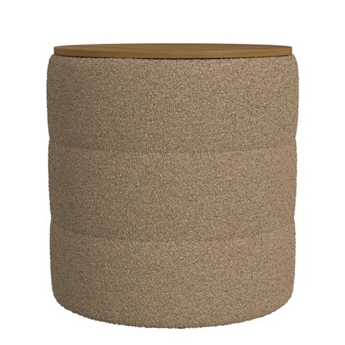 Homepop Channeled Boucle Storage Ottoman With Wood Top Brown ...