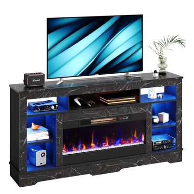 Bestier Modern Electric Fireplace Tv Stand For 75 Inch Tv Black Marble ...