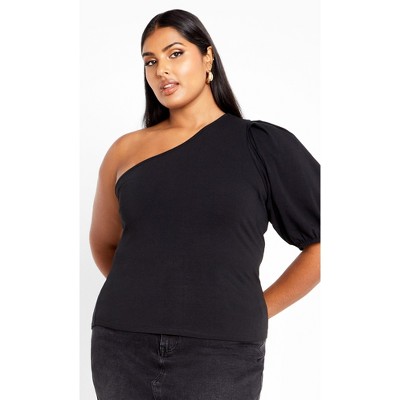 Women's Plus Size Muse One Shoulder Top - Black | City Chic : Target