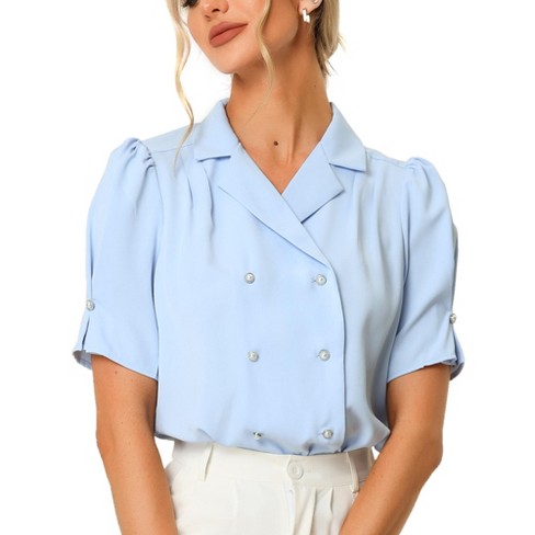 Allegra K Women's Elegant Short Sleeve Button Down Collared Tops : Target