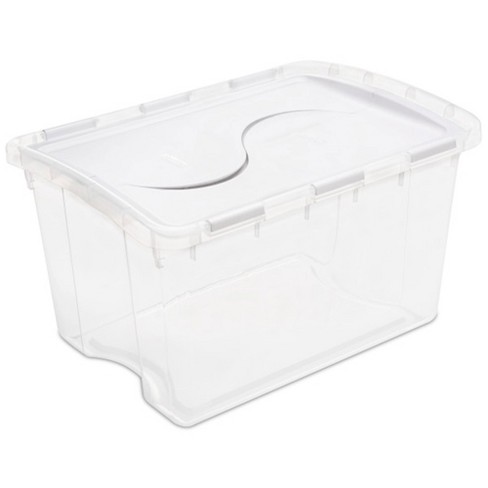 Sterilite Clear Hinged Lid Storage Tote Box Container With Attached ...