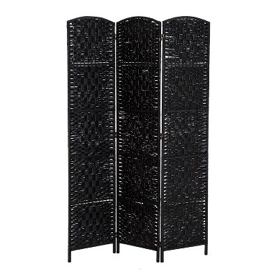 Homcom 6' Tall Wicker Weave 3 Panel Room Divider Privacy Screen - Black ...