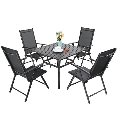 5pc Patio Set With Square Table & Reclining Sling Chairs With Armrests ...