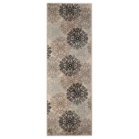 Modern Floral Scroll Indoor Runner Or Area Rug, 2'7"x10', Beige - Blue ...