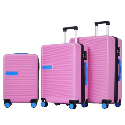 3 Pcs Expandable 100% Pc Hard Shell Luggage Set With Front Pocket, 360 ...