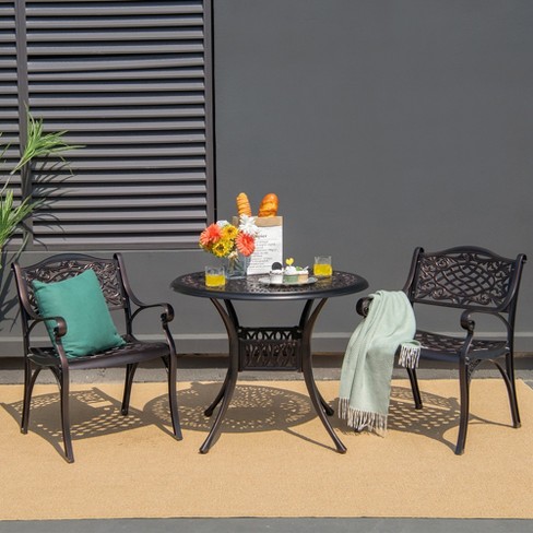 Costway 3 Pcs Patio Dining Bistro Set Cast Aluminum Round Patio Table W ...
