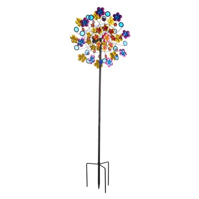Colorful Blooms Metal Wind Spinner With Red And Blue Acrylic Discs : Target