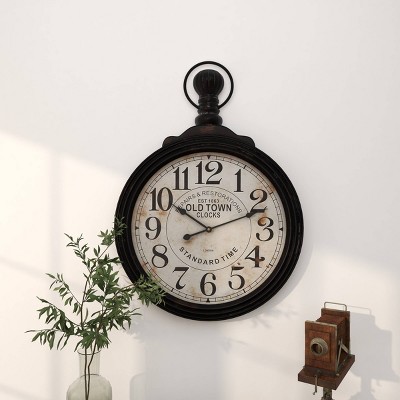 39"x28" Wooden Pocket Watch Style Wall Clock Brown - Olivia & May : Target