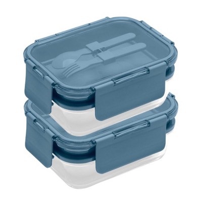 Lexi Home 58.5 Oz. Deluxe 4-In-1 Double Layer Glass Bento Box - Slate ...