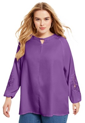 June + Vie By Roaman's Women's Plus Size Lace-sleeve Georgette Top - 14 ...