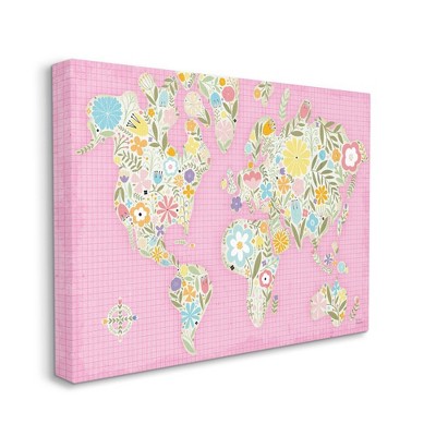 Stupell Industries Fun Floral Girl Pink Pastel Children's World Map ...