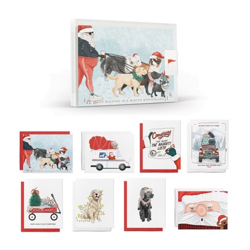 Holiday/christmas Santa & Dogs Assorted Set Of Greeting Cards (8 Ct ...