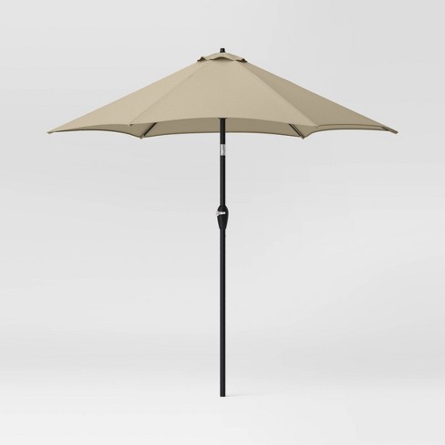 9' Round Outdoor Patio Market Umbrella Taupe With Black Pole ...
