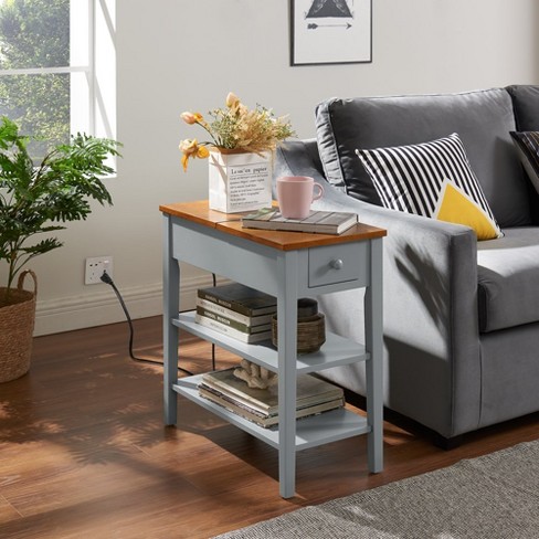 Farmhouse End Table With Charging Station 2 Usb Ports 2 Power Outlets ...