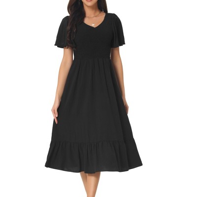 Allegra K Women's Boho Floral Long Sleeves Midi Dress Black Medium : Target