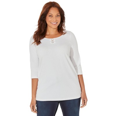 Catherines Women's Plus Size Suprema Studio Double-ring Tee - 6x, White ...