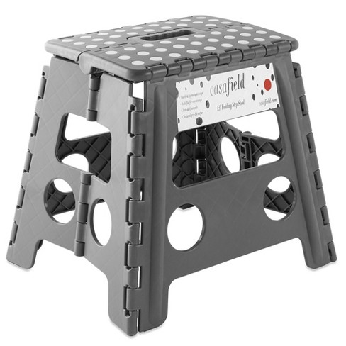Casafield 13" Folding Step Stool With Handle - Gray, Collapsible Foot ...