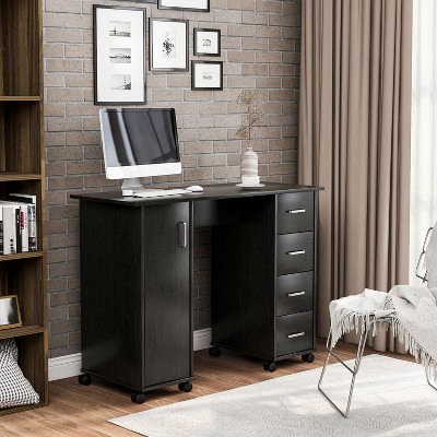 Yaheetech Home Office Wood Computer Desk With Storage Drawers Black ...