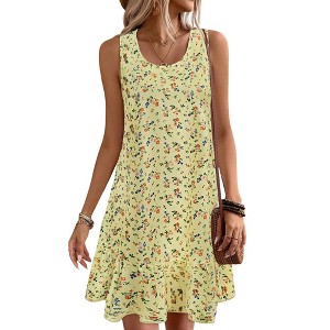 Women's Elegant Sleeveless Tank Dress Romantic Print Waist Slimming ...