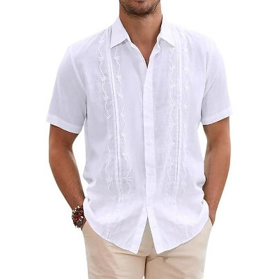 Men's Cotton Linen Shirts Relaxed Fit Short Sleeve Beach Button Down ...