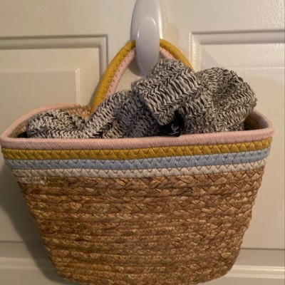 Wall Hanging Natural Woven Basket With Coiled Rope Handle - Pink ...