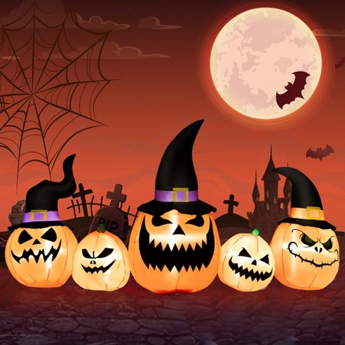 Costway 8 Ft Tall Inflatable Pumpkin Family Waterproof Halloween Yard ...