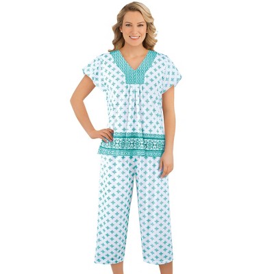 Collections Etc Border Floral Print Capri Pajama Set Medium Mint Female ...