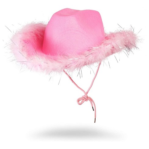 Zodaca Hot Pink Cowboy Hat With Feathers For Women, Fluffy Cowgirl Hat ...