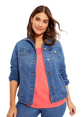 June + Vie By Roaman's Women's Plus Size Essential Denim Jacket - 26 W ...