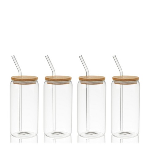 True Everyday Glass Cups With Lids And Straws, Iced Coffee Cups W ...