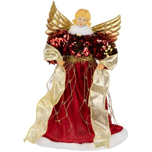 Northlight Metallic And Sequin Angel Christmas Tree Topper - 12" - Red ...