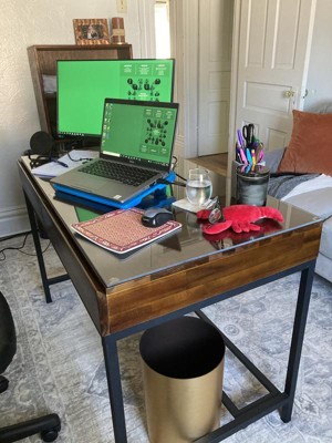Ebany Industrial Acacia Wood Storage Desk Dark Oak Christopher Knight Home Home Office Metal Frame Target