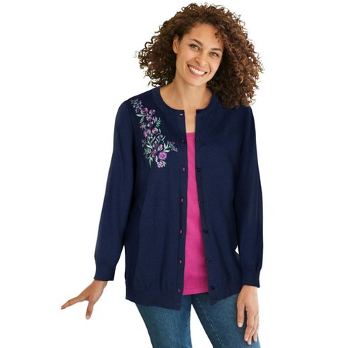 Woman Within Women's Plus Size Perfect Long-sleeve Cardigan - 6x, Navy ...