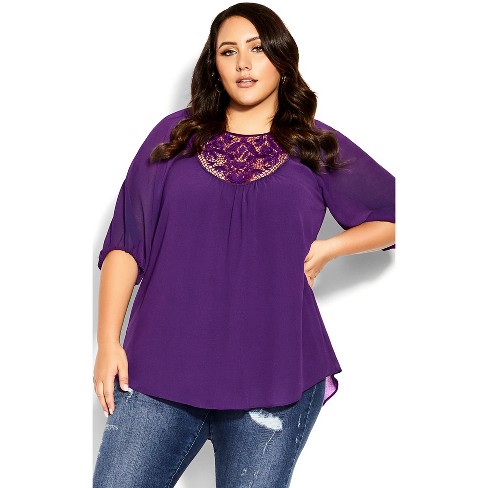 City Chic| Women's Plus Size Lace Love Top - Petunia - 24w : Target