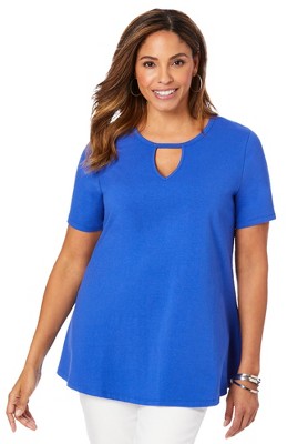 Jessica London Women’s Plus Size Keyhole Tee, S - True Blue : Target