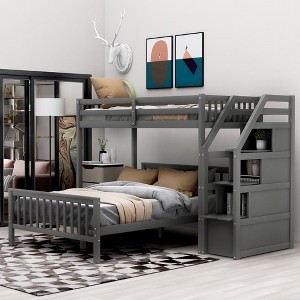 Xiyuyeu Twin Over Full Bunk Bed With Guardrail And 3 Storage Grids,modern Noise Reduced Loft Bed ...